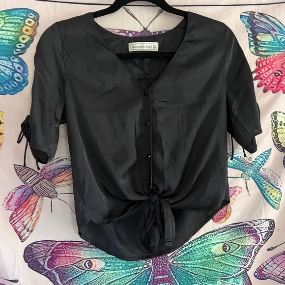 Abercrombie & Fitch | Tops | Af Black Satin Tied Blouse | Poshmark